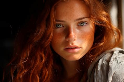 Beautiful Redhead Girl With Freckles And Natural Light Of The Sunset