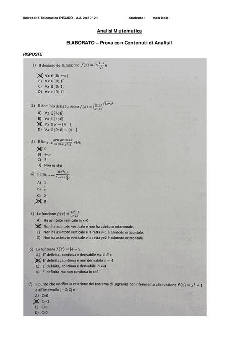 Elaborato Di Analisi I Prova Con Contenuti Di Analisi I Docsity