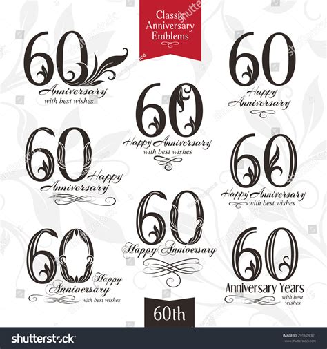Vektor Stok 60th Anniversary Emblems Celebration Logos Classic Tanpa