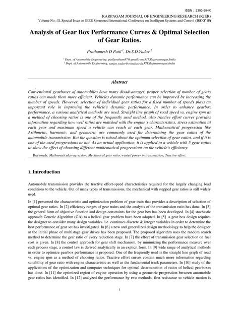 PDF Analysis Of Gear Box Performance Curves Optimal Selection Of Gear Ratios