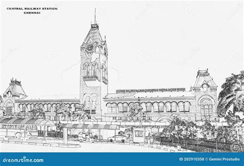 Realistic Illustration Of Chennai Central Railway Station Tamil Nadu