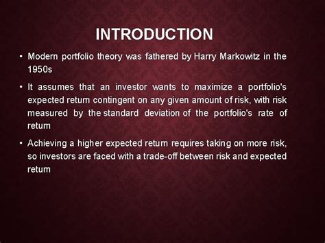 Markowitz Risk Return Optimization Introduction Modern Portfolio Theory