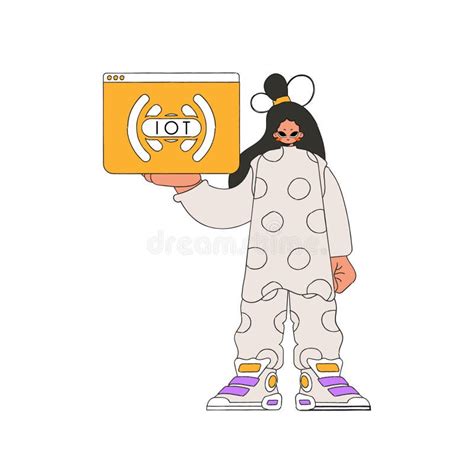 The Girl Has The Iot Logo Firmly In Her Grasp Stock Vector