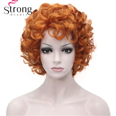 Strongbeauty Short Wig Soft Tousled Copper Orange Highlights Full