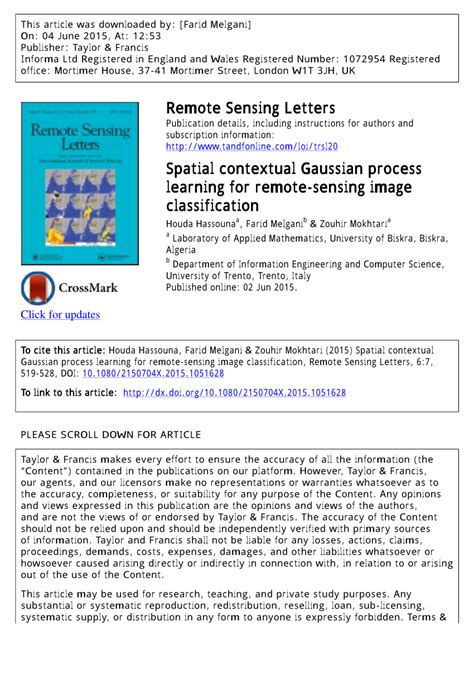 Pdf Spatial Contextual Gaussian Process Learning For Remote Sensing Image Classification