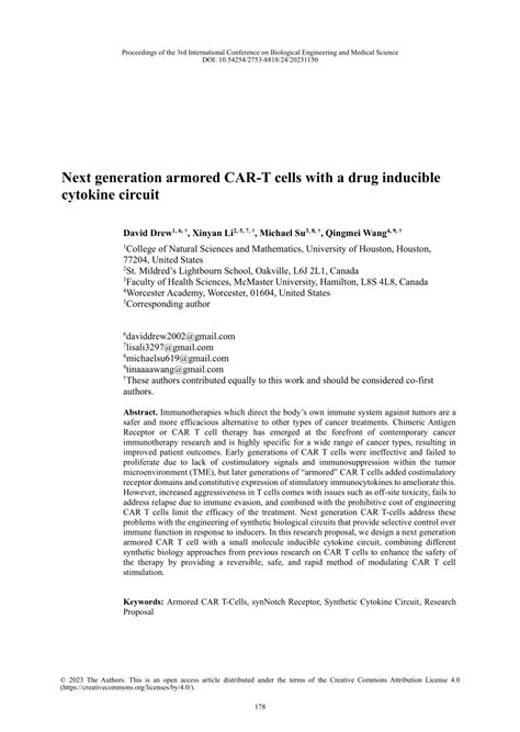 Pdf Next Generation Armored Car T Cells With A Drug Inducible