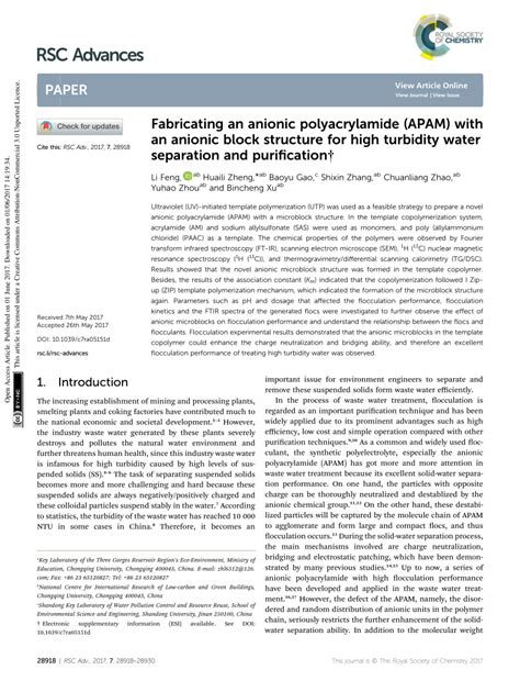 Pdf Fabricating An Anionic Polyacrylamide Apam With An Anionic