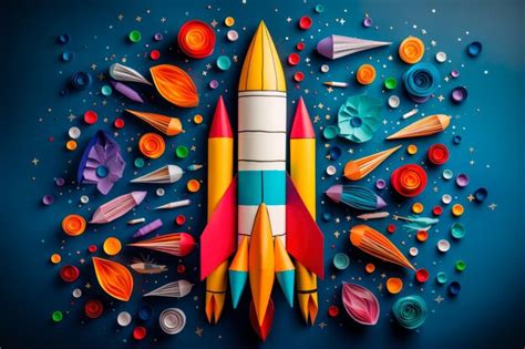 Premium Ai Image Launch Of A Rocket Made With Colored Pencils