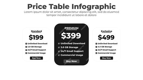 premium vector pricing table with comparison column for business and