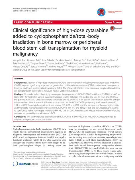 Pdf Clinical Significance Of High Dose Cytarabine Added To Cyclophosphamide Total Body