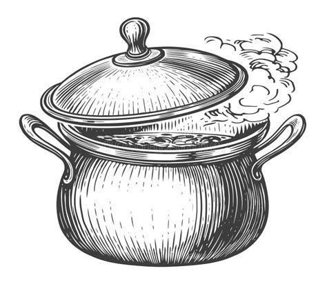 Kitchen Pot Boiling Saucepan Cooking Pot With Smoke In Style Of Old