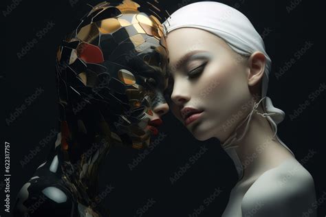 Creative Drawing Collage Picture Of Two Stunning Gorgeous Woman White