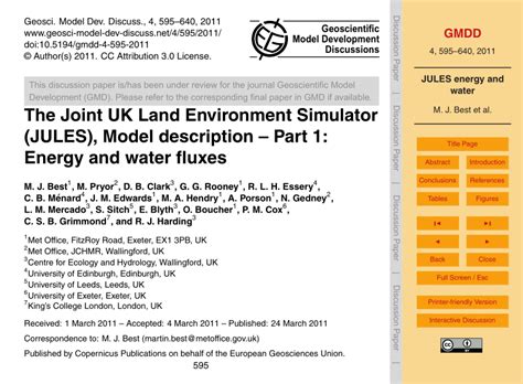 PDF The Joint UK Land Environment Simulator JULES Model
