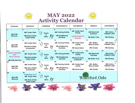 Waterford Oaks Activities And Menu Memory Care Assisted Living