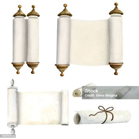 수채화 낡은 종이 두루마리 삽화는 배너 휴일 인사말 초대장을 흰색 배경에 분리했다 Vintage 클립아트 Elements Of Jewish Bible Story 0명에 대한