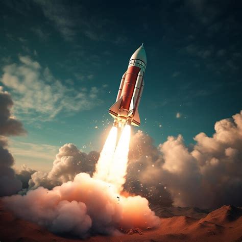 A Rocket Flying In The Sky With The Words Rocket On The Bottom Premium Ai Generated Image
