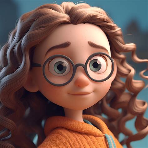 Premium Photo Cute Cartoon Girl With Glasses And Curly Hair 3d Rendering