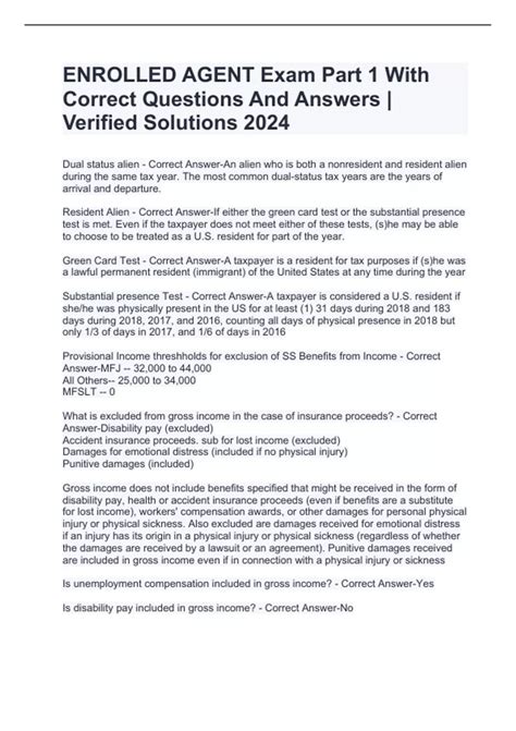 Package Deal For Enrolled Agent Part 2 Sample Test 4 Exam With Correct Questions And Answers