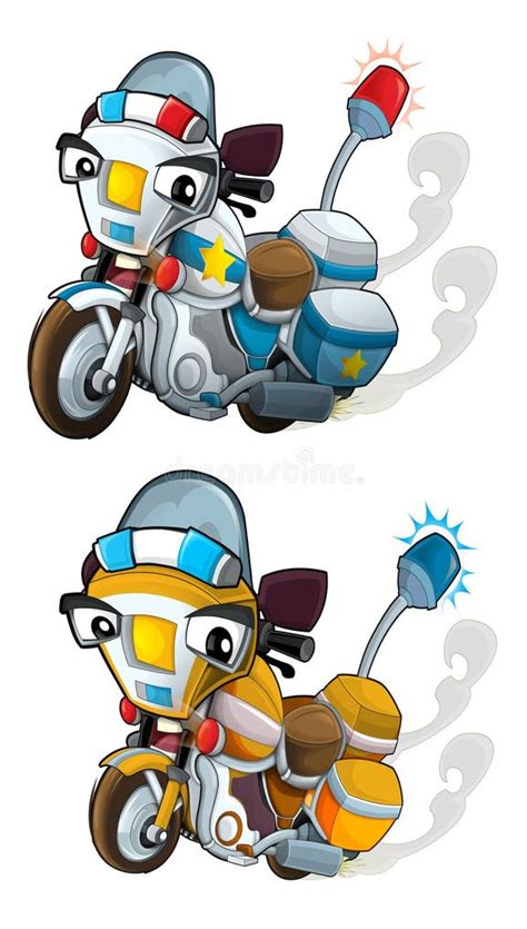 Cartoon Motorcycle Police Policeman Driving To The Rescue Illustration
