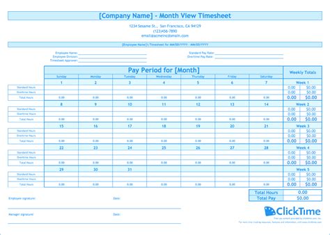 Hour Tracker Spreadsheet Inside Free Monthly Timesheet Template