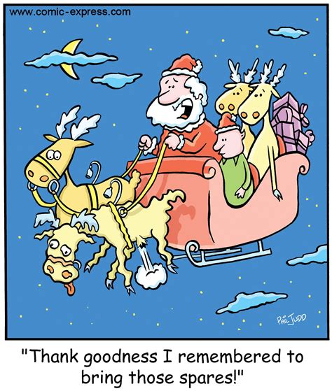 Funny Christmas Cartoon About Santa And His Reindeer Only Question Is How Did He Get A Flat All