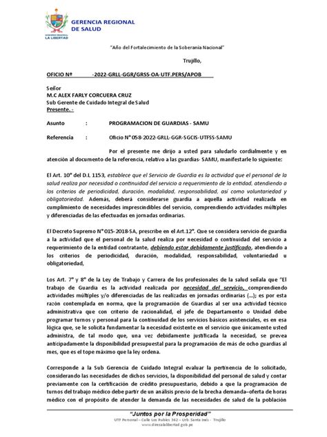Oficio Programacion De Guardias Pdf Programas Sociales Servicios
