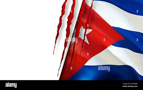 White Half And Cuba Flags With Scar Concept Waving Flag 3D Rendering