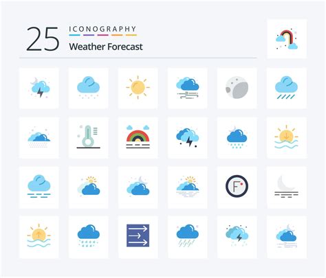 Weather 25 Flat Color Icon Pack Including Rain Moon Sun Backside