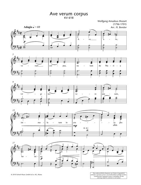 Ave Verum Corpus Von Wolfgang Amadeus Mozart Noten Zum Klavier Solo Bei