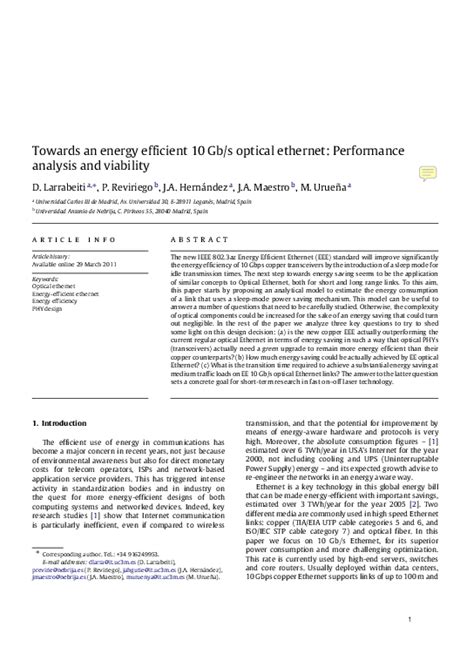 Pdf Towards An Energy Efficient 10 Gb S Optical Ethernet Performance Analysis And Viability
