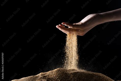 Hand Releasing Dropping Sand Fine Sand Flowing Pouring Through Fingers