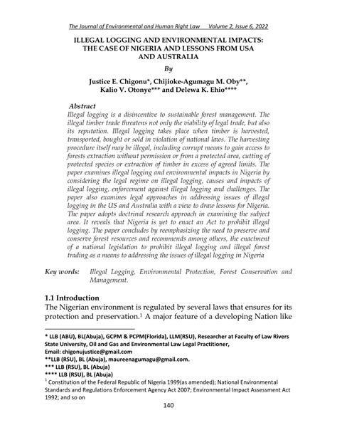 Pdf Illegal Logging And Environmental Impacts The Case Of Nigeria