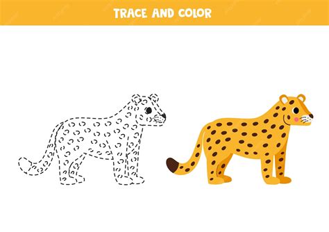 Premium Vector Trace And Color Cute Cartoon Yellow Cheetah Worksheet