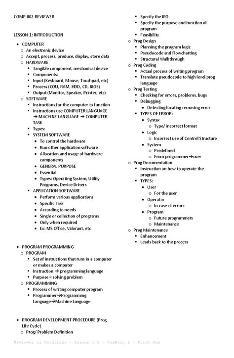 Comp Reviewer Itc And Cp Notes Comp Reviewer Lesson