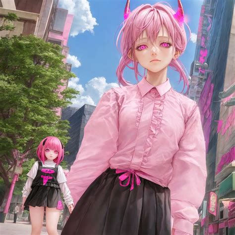 Safebooru 1girl Ai Generated City Highres Non Web Source Pink Eyes