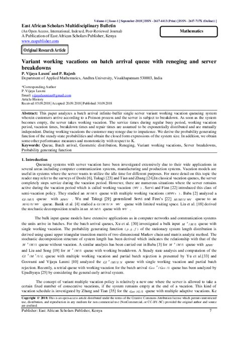 pdf mathematics variant working vacations on batch arrival queue with