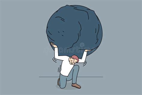 напряженный человек несущий тяжёлый камень на плечах Иллюстрация