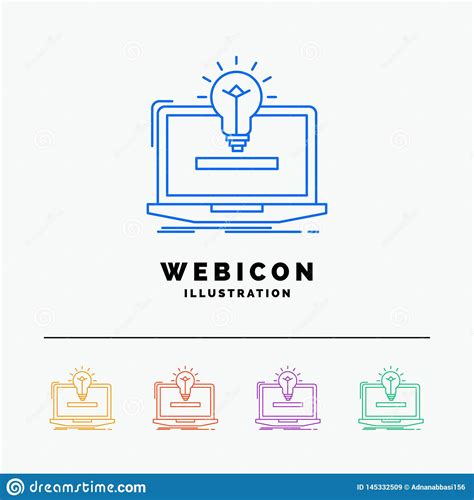 Laptop Solution Idea Bulb Solution 5 Color Line Web Icon Template Isolated On White Vector