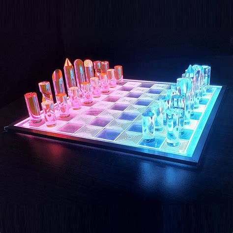 Ondisplay 3d Luxe Acrylic Fire And Ice Led Light Glowing Chess Set