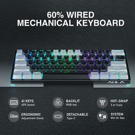 Bàn Phím Cơ Gaming Aula F3261 61 Phím Có Đèn Led Loại C Cho Mac
