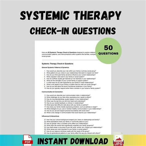 Systemic Therapy Check In Questions Ifs Therapy Worksheet Systems