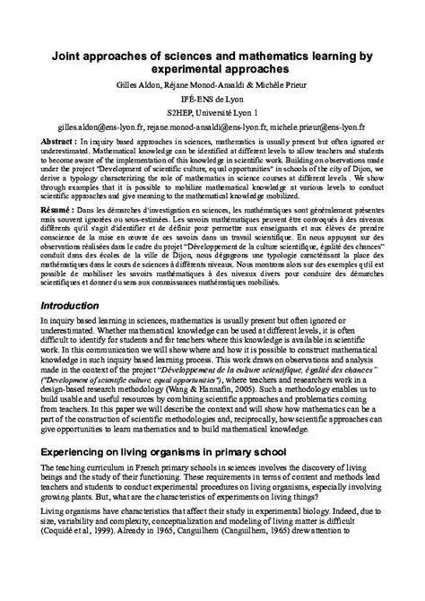Pdf Joint Approaches Of Sciences And Mathematics Learning By Experimental Approaches