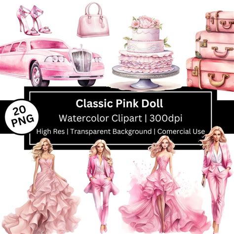 Pink Doll Clipart Watercolor Doll Pink Princess Png Girls Decor
