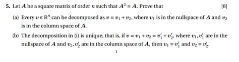 Solved Let A be a square matrix of order n such that A² Chegg com