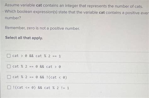 Solved Assume Variable Cat Contains An Integer That