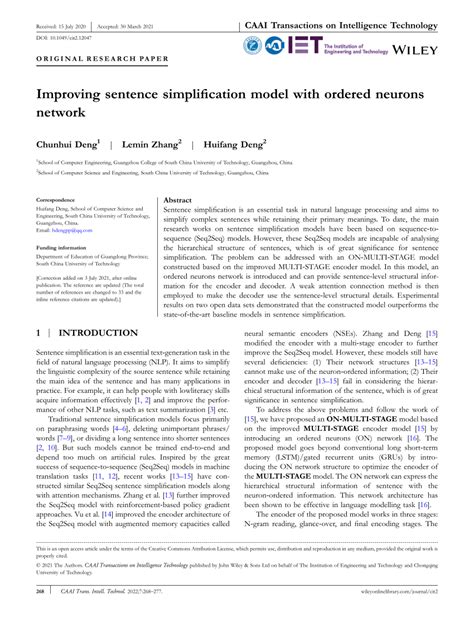 Pdf Improving Sentence Simplification Model With Ordered Neurons Network