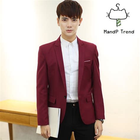 เสื้อสูทผู้ชายสีไวน์แดง เลือดหมู สลิมเล็กสไตล์เกาหลี พร้อมส่ง Shopee