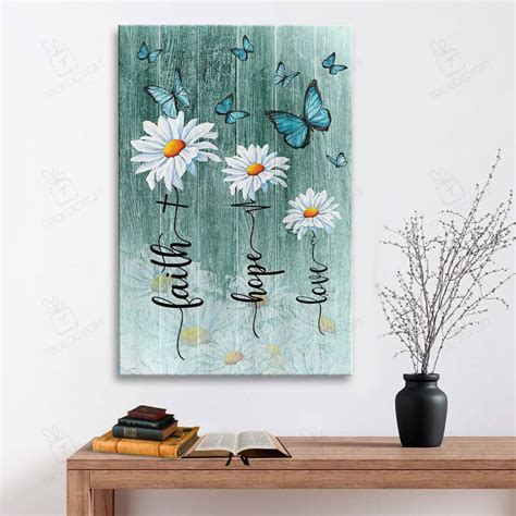Faith Hope Love Daisy Butterfly Canvas Hanging T Canvas Paiting