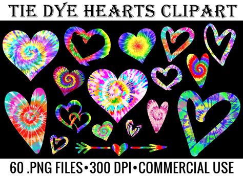 Tie Dye Hearts Clipart Birthday Invitations Clip Art Digital