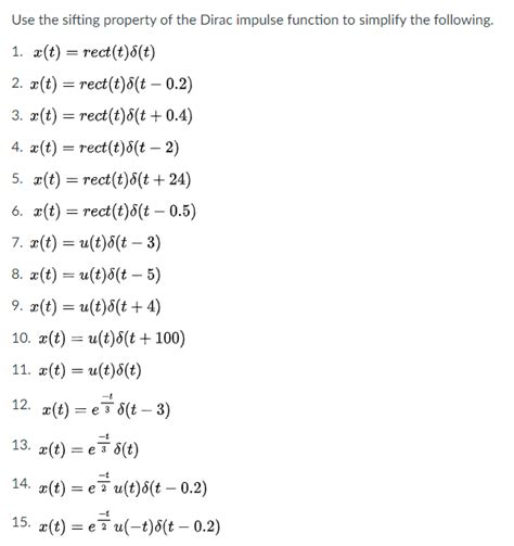 Solved Use The Sifting Property Of The Dirac Impulse Chegg